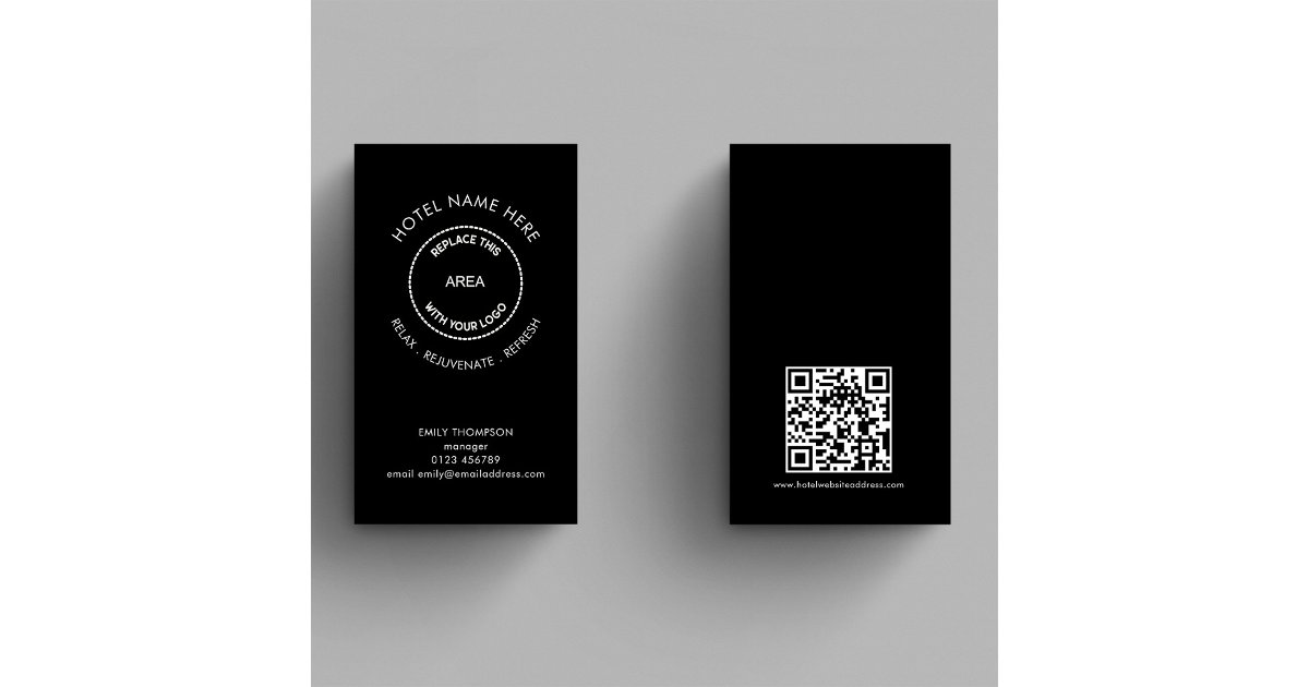 Hotel Guest House QR Code Logo Tagline Black Business Card | Zazzle