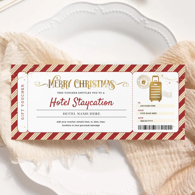Hotel Reservation Stay Christmas Gift Voucher Invitation | Zazzle