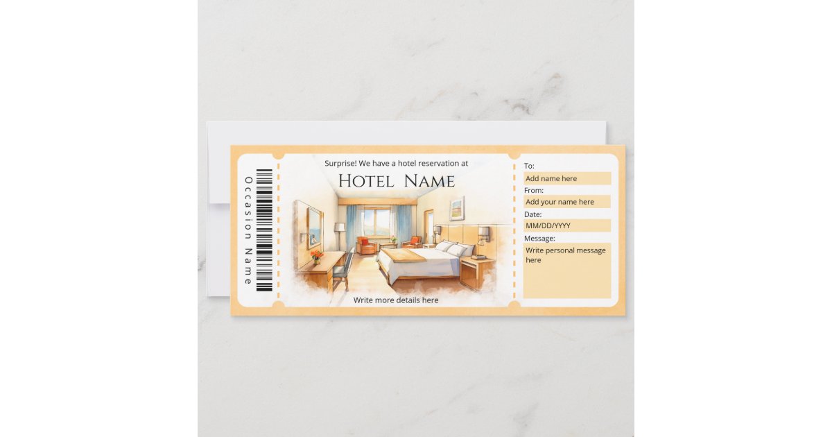 Hotel Reservation Staycation Gift Certificate Invitation | Zazzle