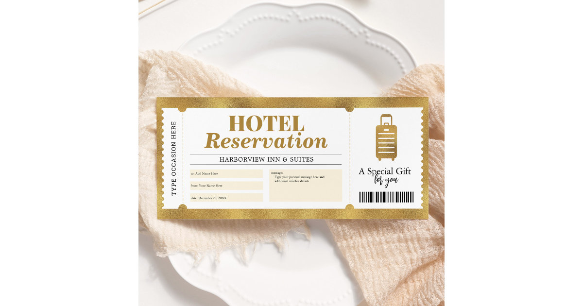 Hotel Reservation Staycation Gold Certificate Invitation | Zazzle