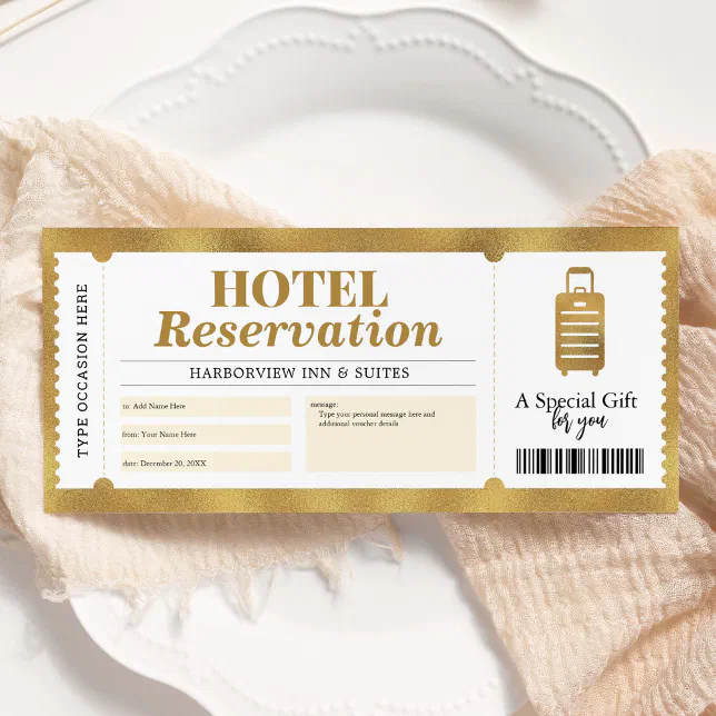 Hotel Reservation Staycation Gold Certificate Invitation | Zazzle
