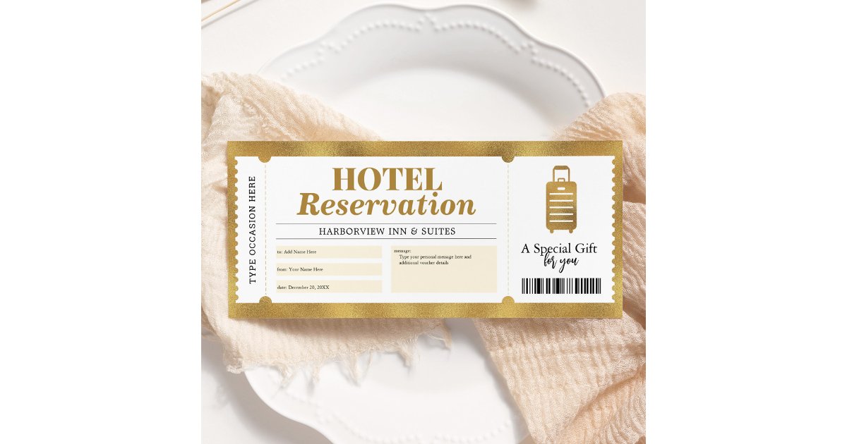 Hotel Reservation Staycation Gold Certificate Invitation | Zazzle