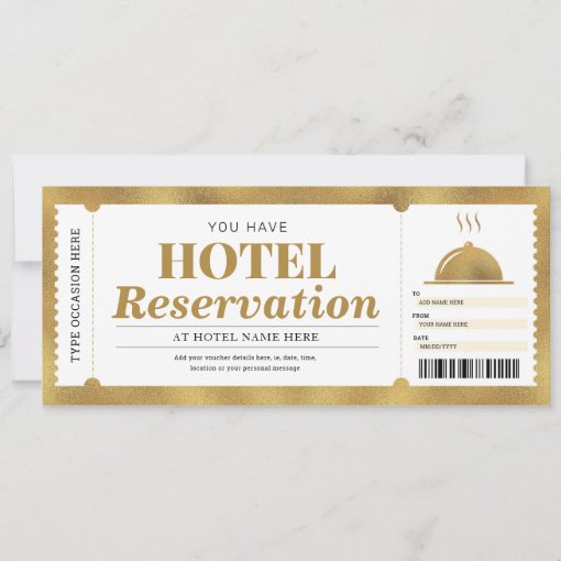 Hotel Reservation Staycation Gold Voucher Invitation | Zazzle