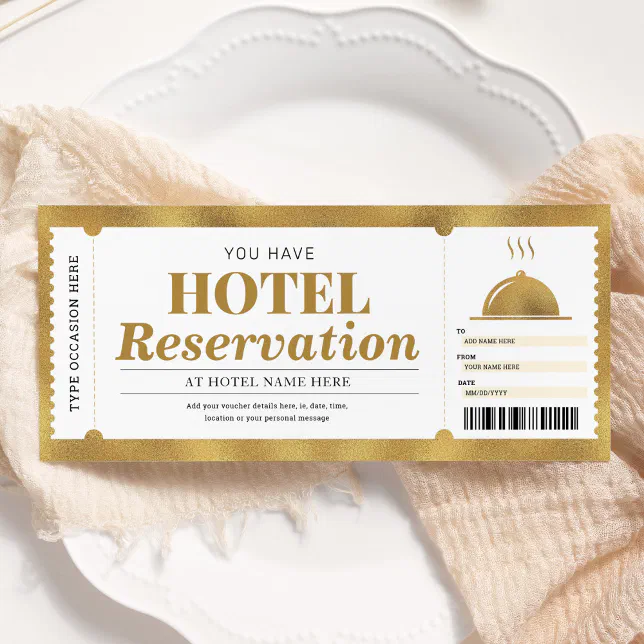 Hotel Reservation Staycation Gold Voucher Invitation | Zazzle