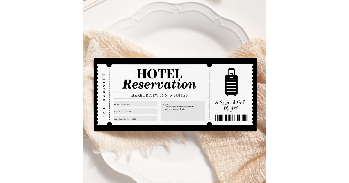 Hotel Reservation Staycation Voucher Certificate Invitation | Zazzle