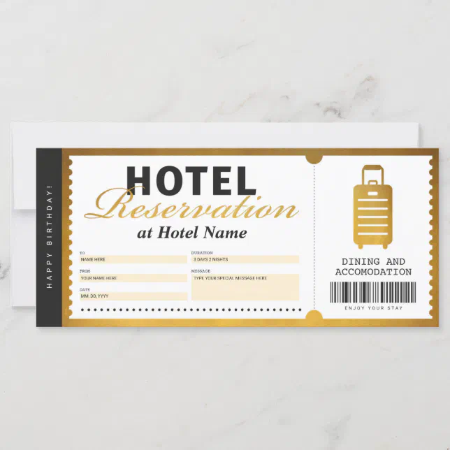 Hotel Stay Reservation Gold Voucher Certificate | Zazzle