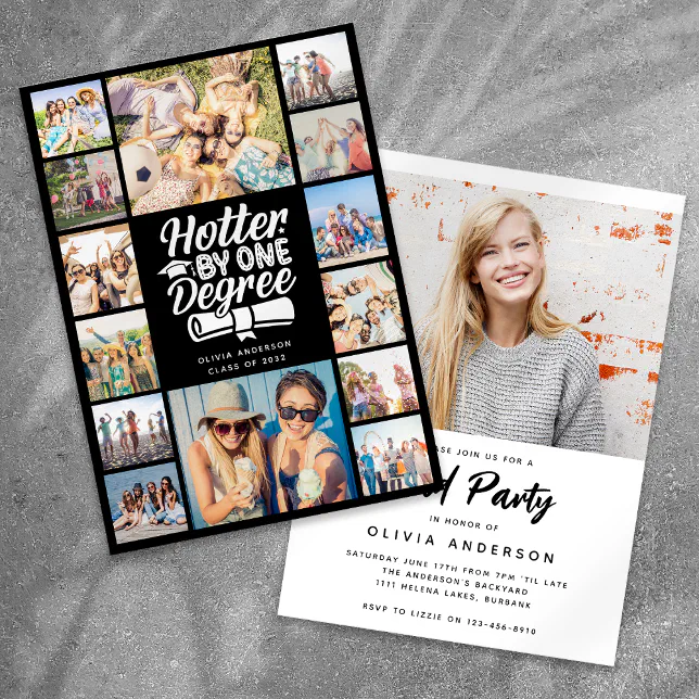 Hotter By One Degree Photo Collage Grad Party Invitation | Zazzle