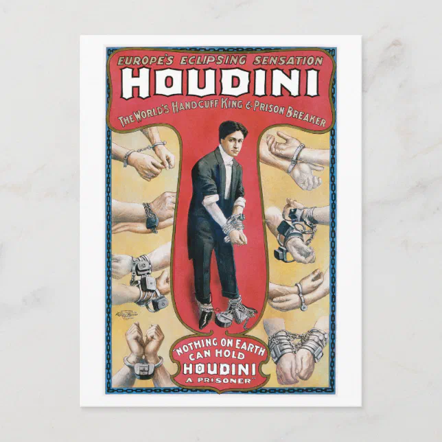 Houdini ~ Vintage Handcuff Escape Artist Postcard | Zazzle