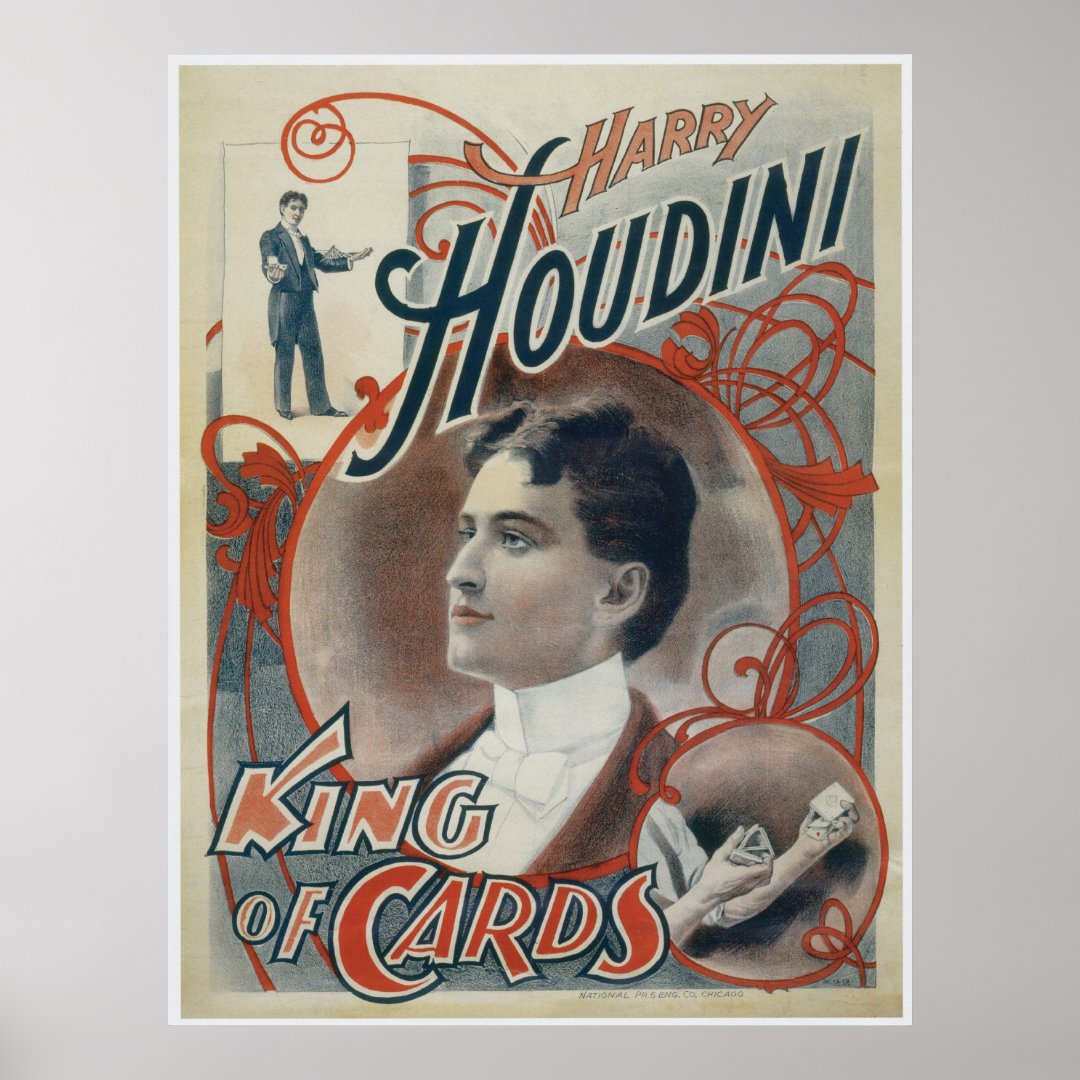 Houdini ~ Vintage Magician King of Cards Poster | Zazzle