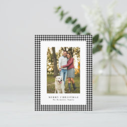 Houndstooth frame Merry Christmas black and white Holiday Postcard | Zazzle