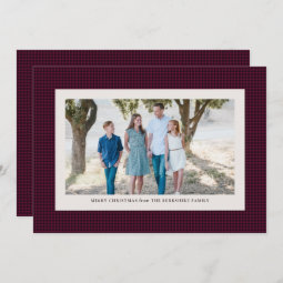 Houndstooth frame plum holiday photo card | Zazzle