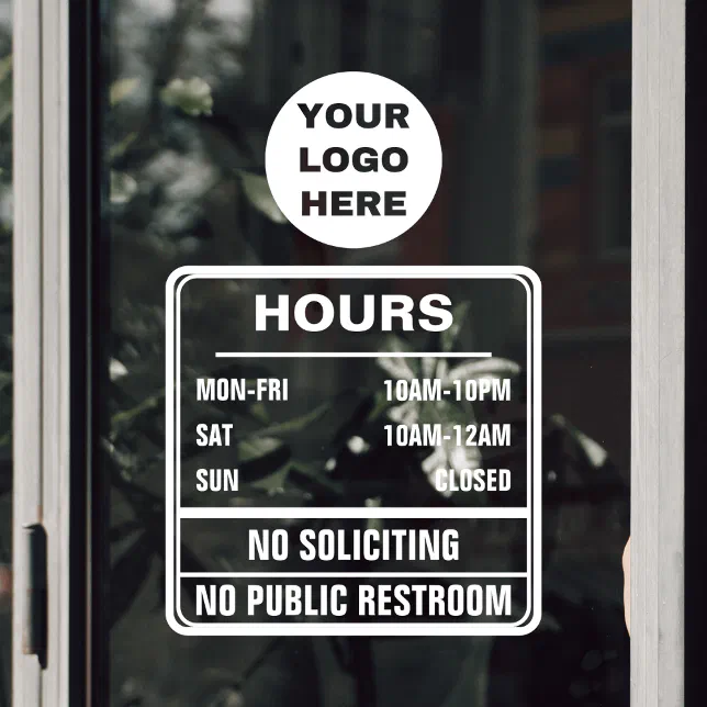 Hours of Operation No Soliciting Restroom Logo Window Cling | Zazzle