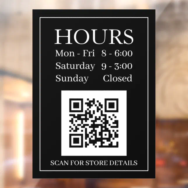 Hours Open Sign QR Code, Message White Text on Blk | Zazzle