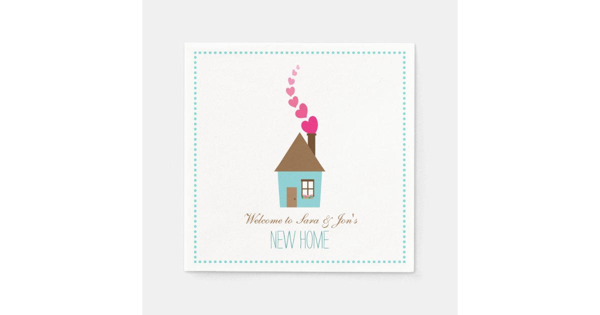 House and Hearts, Welcome to New Home Personalized Paper Napkins | Zazzle