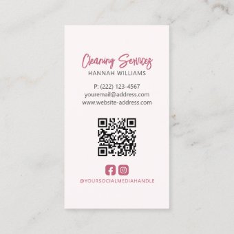 House Cleaning Blush Pink Vacuum Cleaner QR Code Business Card | Zazzle
