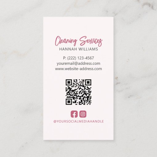 House Cleaning Blush Pink Vacuum Cleaner QR Code Business Card | Zazzle