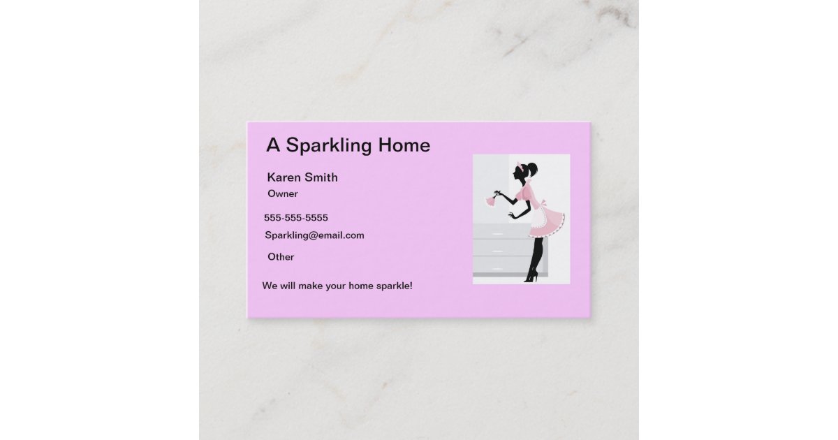 House Cleaning Business Card Pink Maid Lady | Zazzle