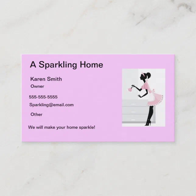 House Cleaning Business Card Pink Maid Lady | Zazzle