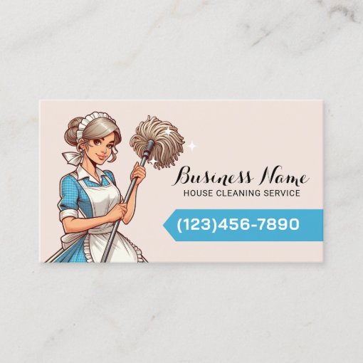 House Cleaning Cartoon Pretty Woman Maid Service Business Card | Zazzle