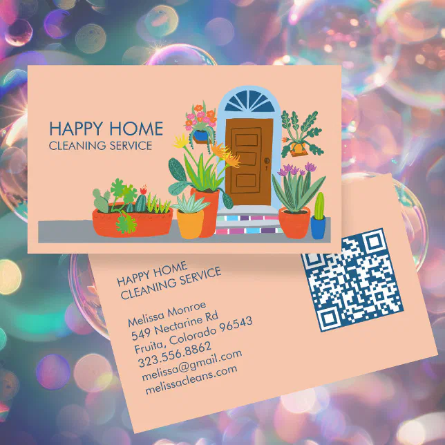 House Cleaning Cute Front Door Custom QR Code Business Card | Zazzle