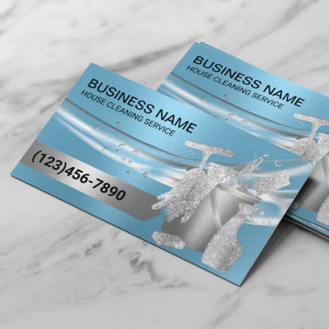 House Cleaning Housekeeping Modern Light Blue Business Card | Zazzle