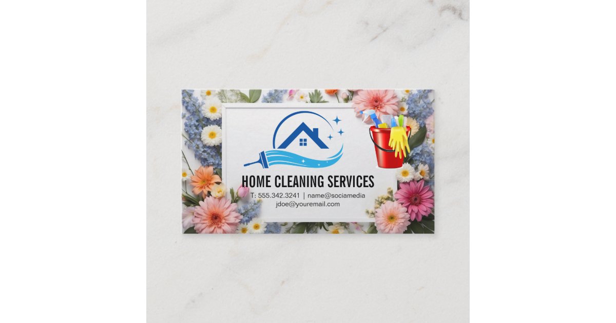 House Cleaning Logo | Flowers Border Business Card | Zazzle
