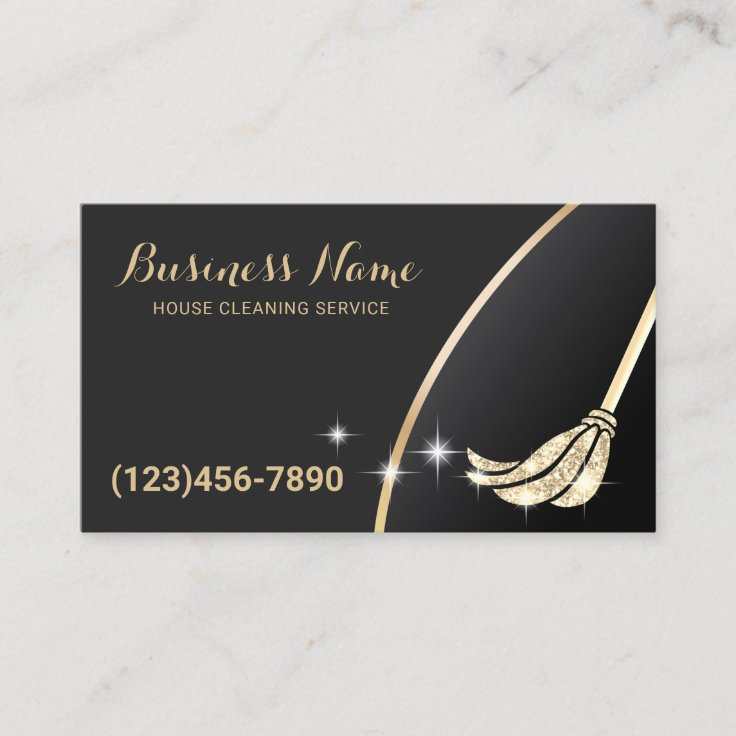House Cleaning Maid Service Modern Black & Gold Business Card | Zazzle