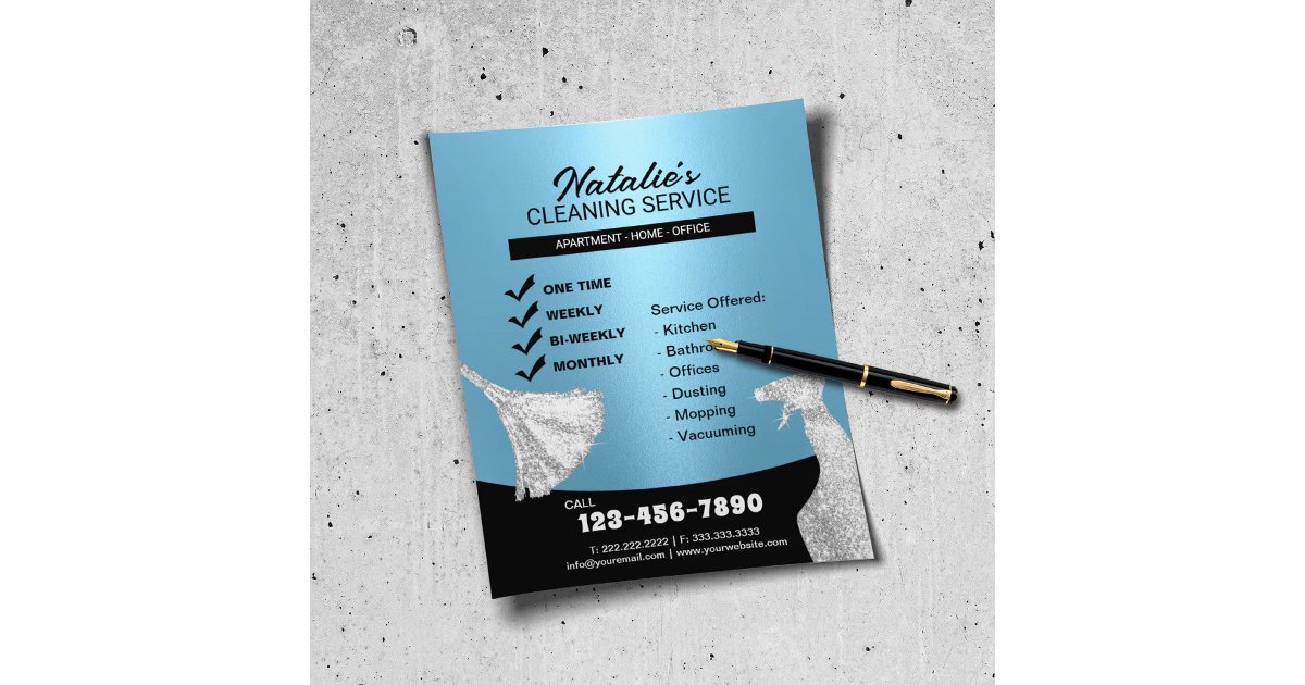 House Cleaning Maid Service Modern Light Blue Flyer | Zazzle