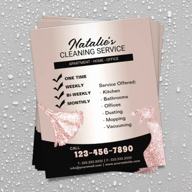 House Cleaning Maid Service Modern Rose Gold Flyer | Zazzle