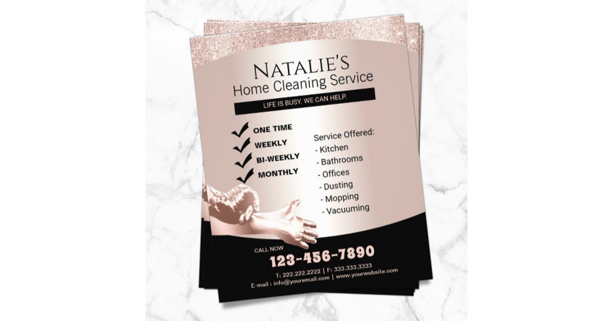 House Cleaning Maid Service Modern Rose Gold Flyer | Zazzle