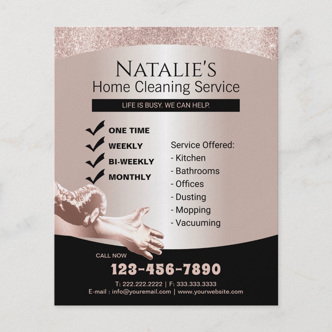 House Cleaning Maid Service Modern Rose Gold Flyer | Zazzle