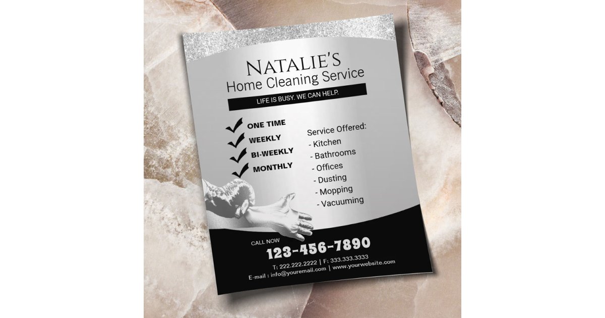 House Cleaning Maid Service Modern Silver Flyer | Zazzle