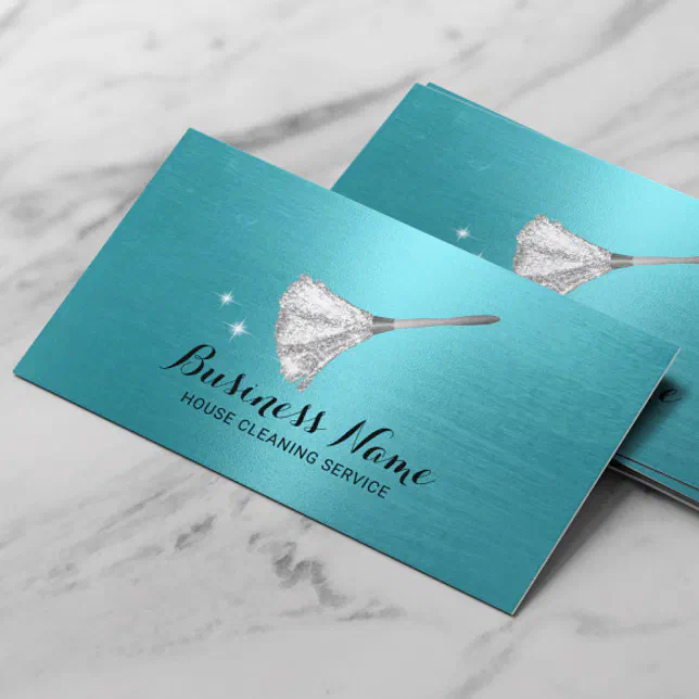 House Cleaning Maid Service Modern Turquoise Business Card | Zazzle