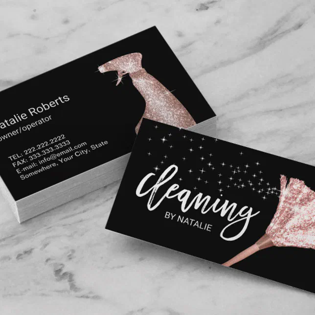 House Cleaning Maid Service Rose Gold Duster Business Card | Zazzle