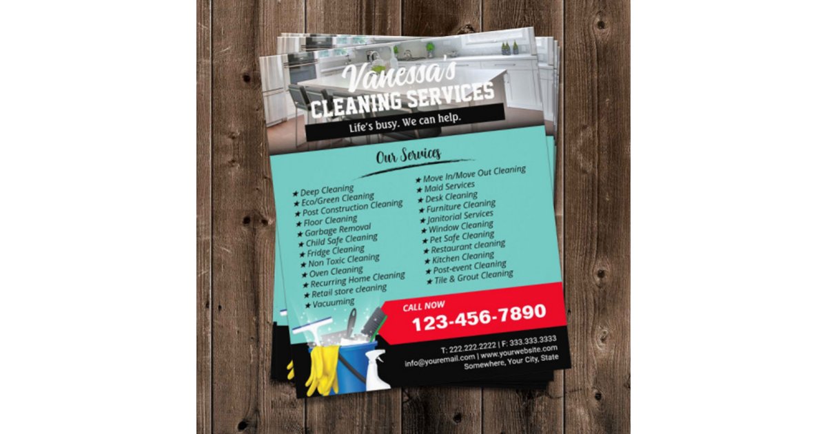 House Cleaning Maid Service Teal Photo Flyer | Zazzle