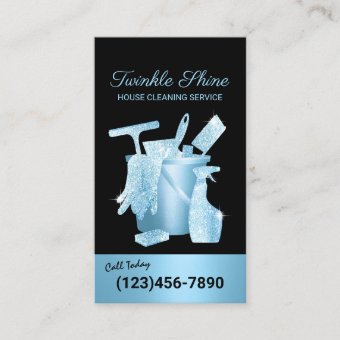 House Cleaning Modern Blue Housekeeping Business Card | Zazzle