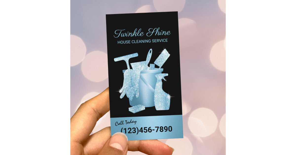 House Cleaning Modern Blue Housekeeping Business Card | Zazzle