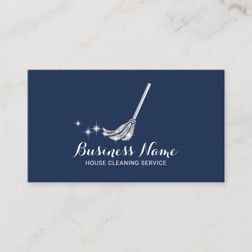 House Cleaning Modern Navy & Silver Maid Service Business Card | Zazzle