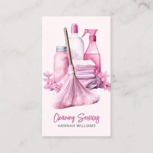 House Cleaning Pink Cleaning Logo QR Code Business Card | Zazzle