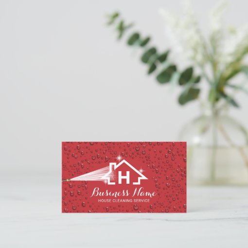 House Cleaning Pressure Washing Monogram Logo Red Business Card | Zazzle