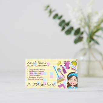 House Cleaning Service Janitorial Lady Maid Business Card | Zazzle