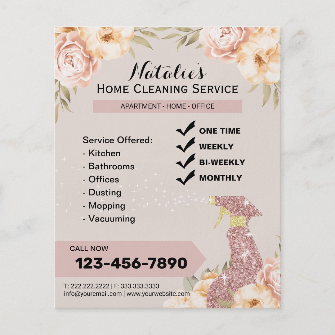 House Cleaning Service Modern Floral Housekeeping Flyer | Zazzle