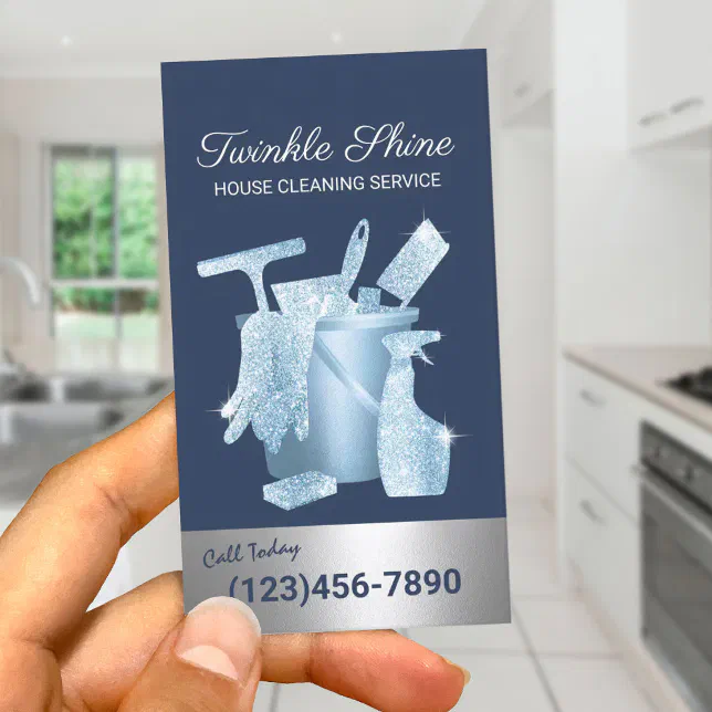 House Cleaning Service Navy Blue Housekeeping Business Card | Zazzle