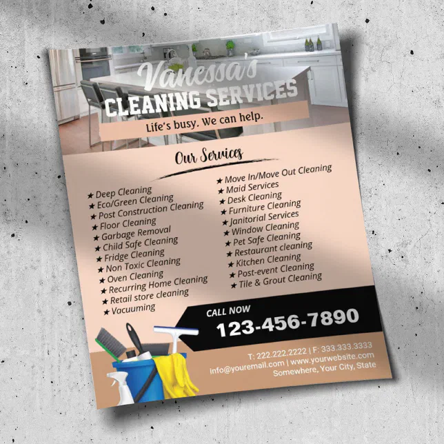 House Cleaning Window Cleaning Maid Service Beige Flyer | Zazzle
