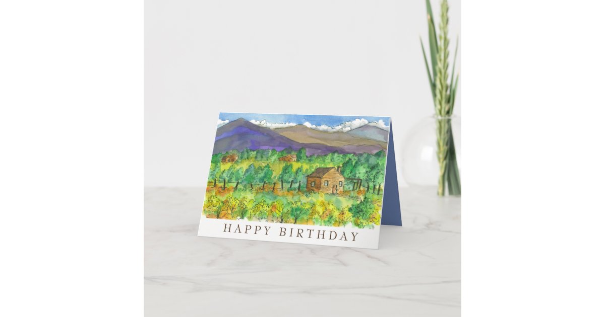 House Desert Mountains Watercolor Happy Birthday Card | Zazzle