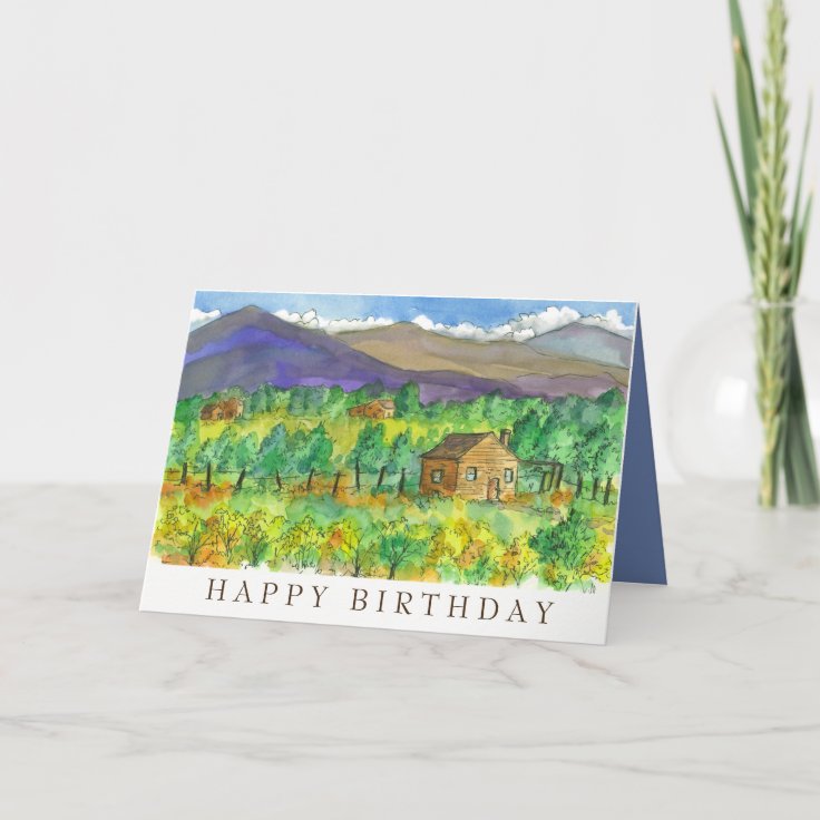 House Desert Mountains Watercolor Happy Birthday Card | Zazzle