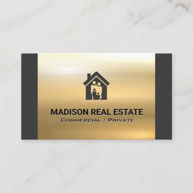 House Family Logo | Gold Metal Business Card | Zazzle