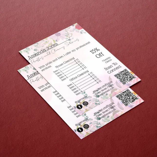 House Keeping Maid Price Floral Qr Code Invitation | Zazzle
