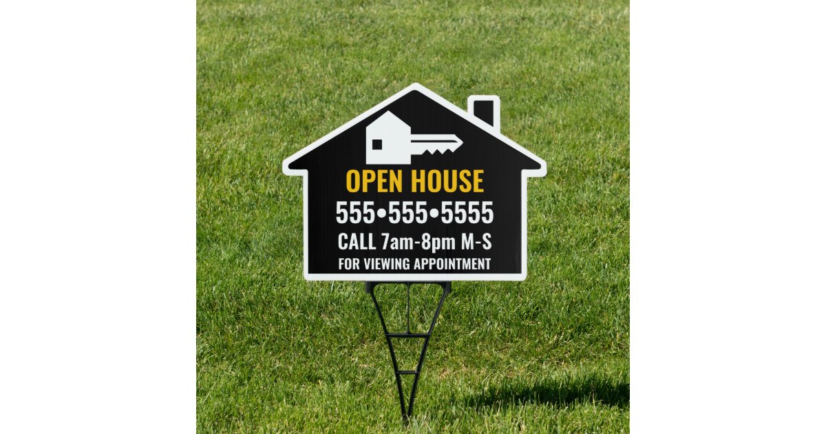 House Key OPEN HOUSE BOLD Black White Gold Sign | Zazzle