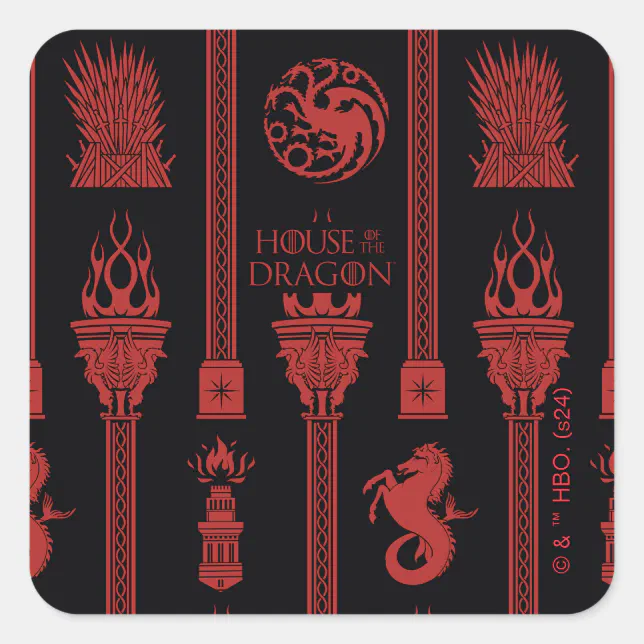 House of the Dragon Crest Pattern Square Sticker | Zazzle